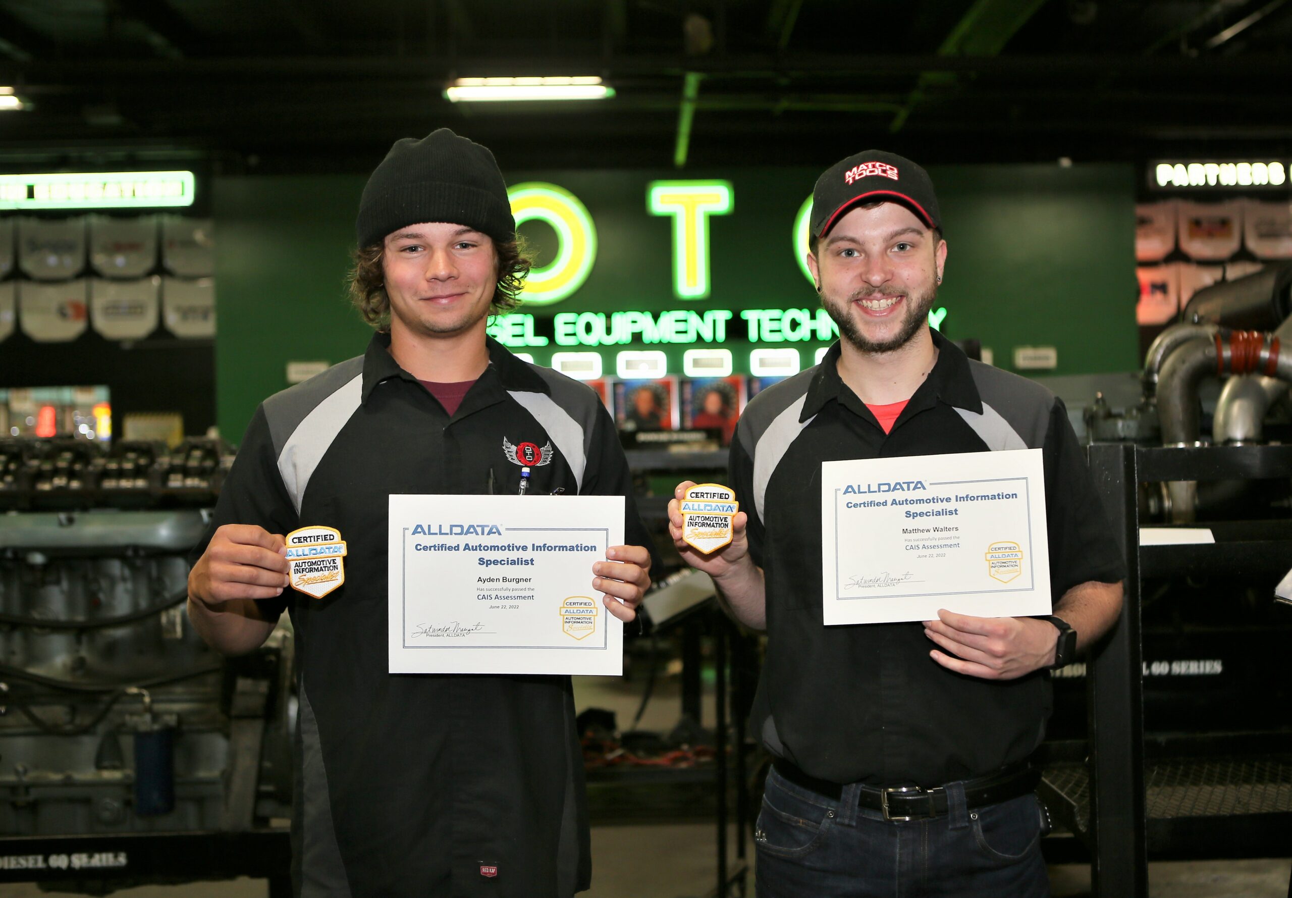 Ayden Bergner and Matthew Walters pass the ALLDATA - Ohio Technical College